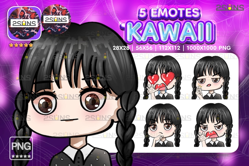 Chibi Gothic Girl Emoji Emotes Twitch, Emotes for Streamer, Girl Braids ...