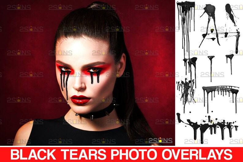 Halloween Overlay Tear Drop Photoshop Overlay Black Tears | Etsy