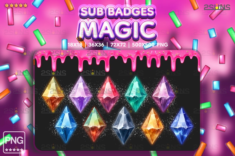 10 Magic Sub Badges GEM, Сrystal Twitch Badges, Magic Diamond Sub Badge ...