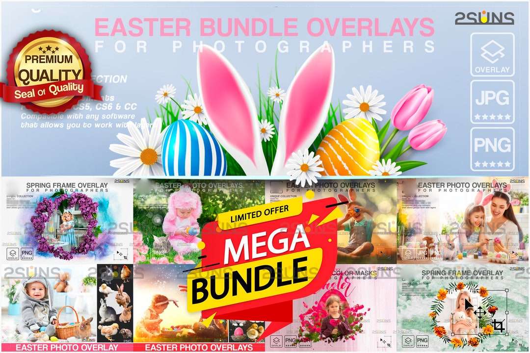380 Easter Photoshop Overlays, Bunny Photo Overlays, Photo Overlay ...
