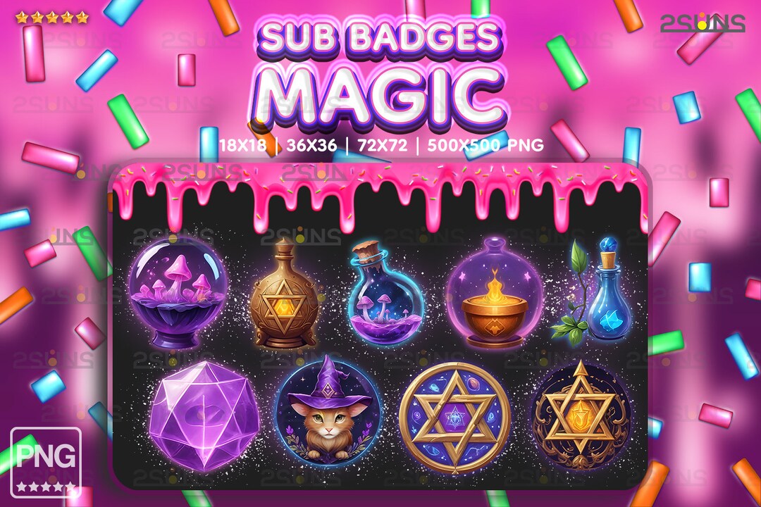 9 Magic Sub Badges Mushroom, Goth Twitch Badges Potion, Magic Ball Sub ...