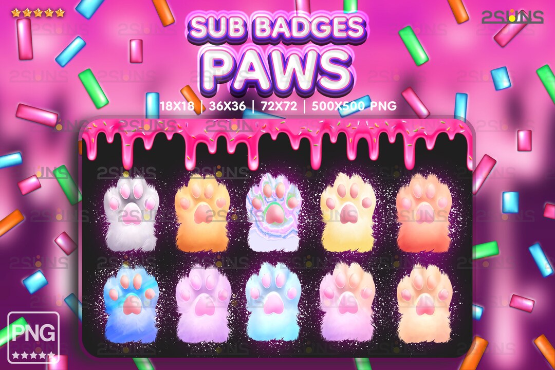 10 Cat Paw Sub Badges, Kitten Toe Twitch Badges, Kitty Sub Badge ...