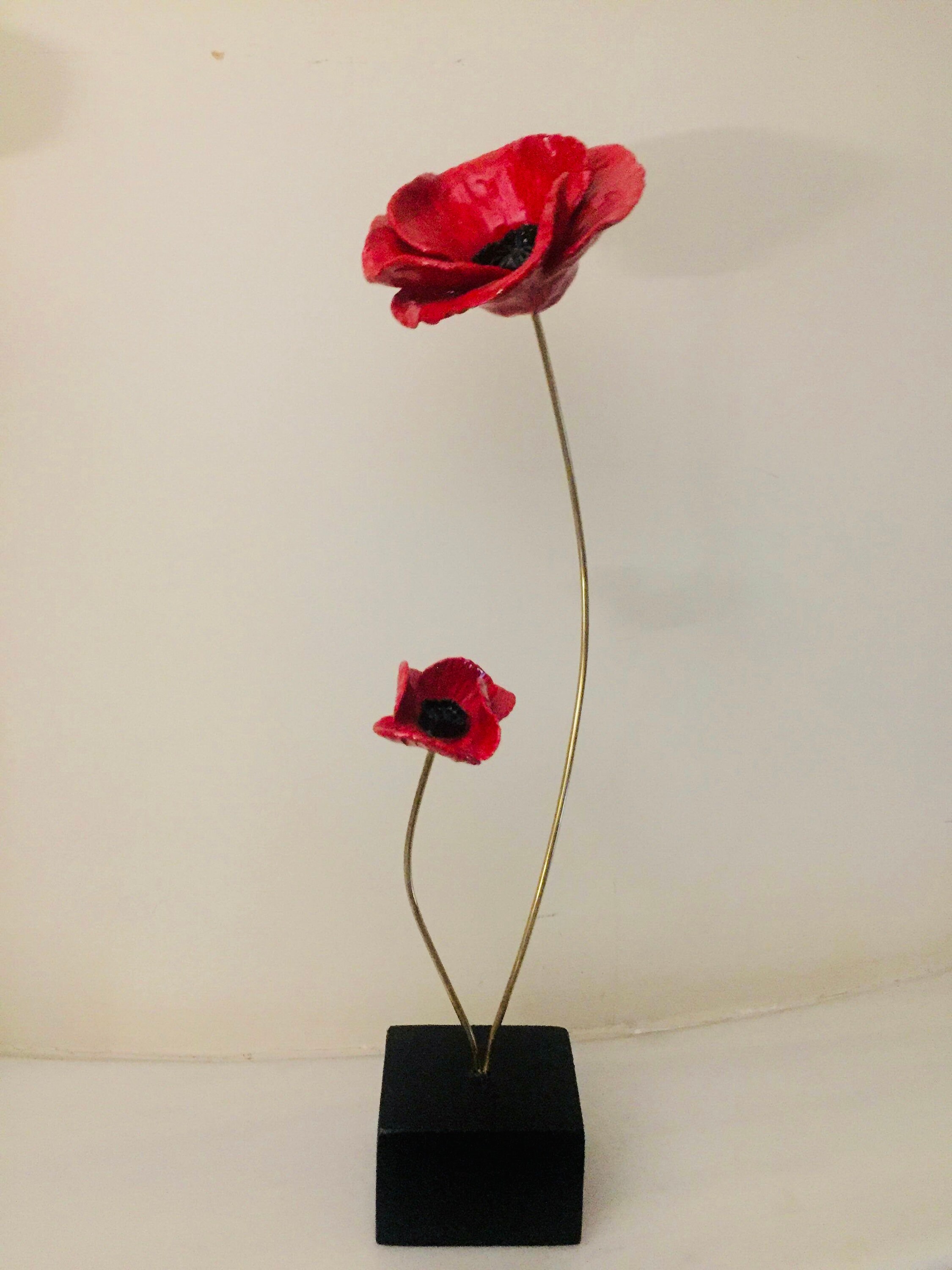 Red Poppies on Wooden Base Home Decor Art Deco Flower | Etsy