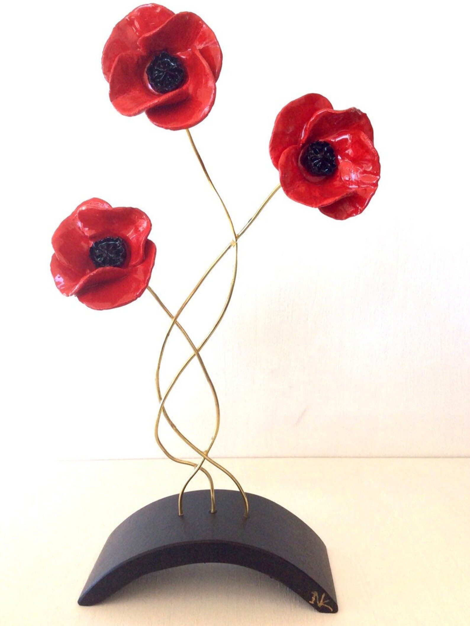 Red Poppies on Wooden Base Home Decor Art Deco Flower - Etsy