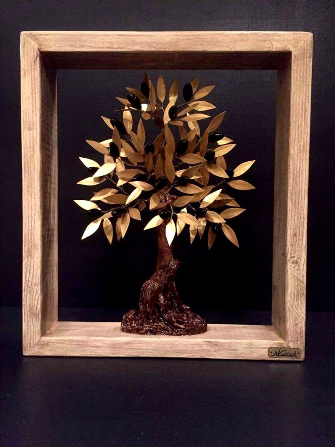 Golden Olive Tree in Wooden Frame Home Decor Art Deco - Etsy
