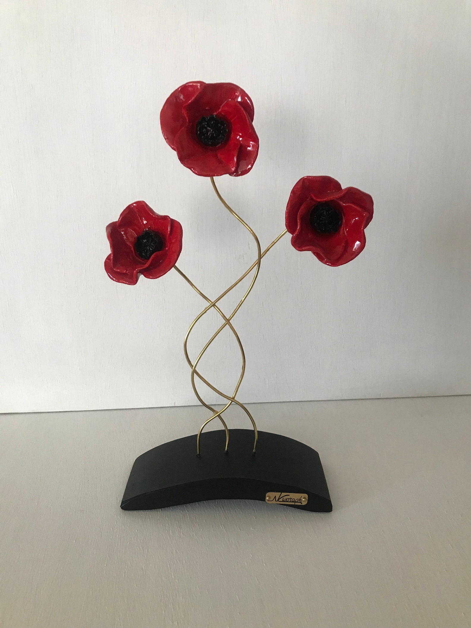 Red Poppies on Wooden Base Home Decor Art Deco Flower - Etsy