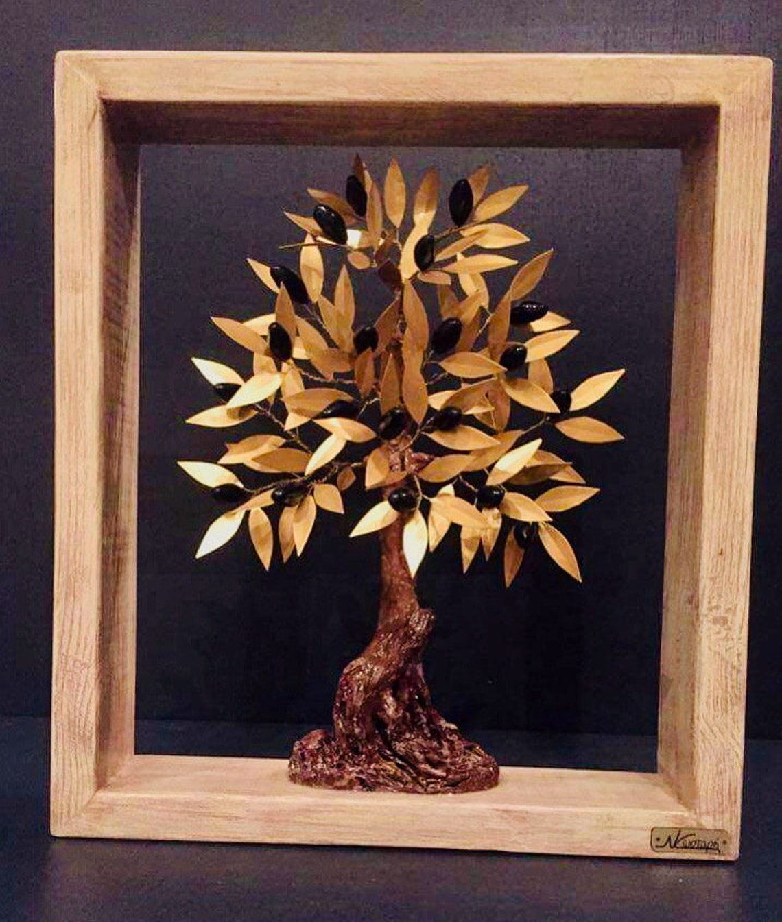 Golden Olive Tree in Wooden Frame Home Decor Art Deco | Etsy