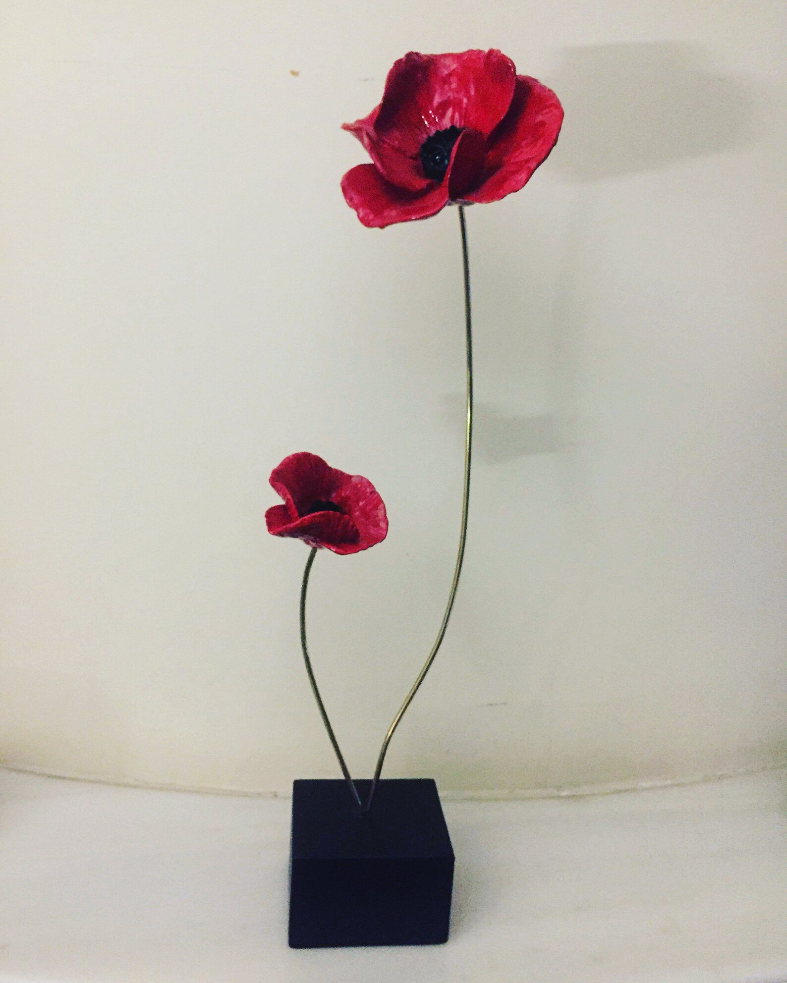 Red Poppies on Wooden Base Home Decor Art Deco Flower - Etsy