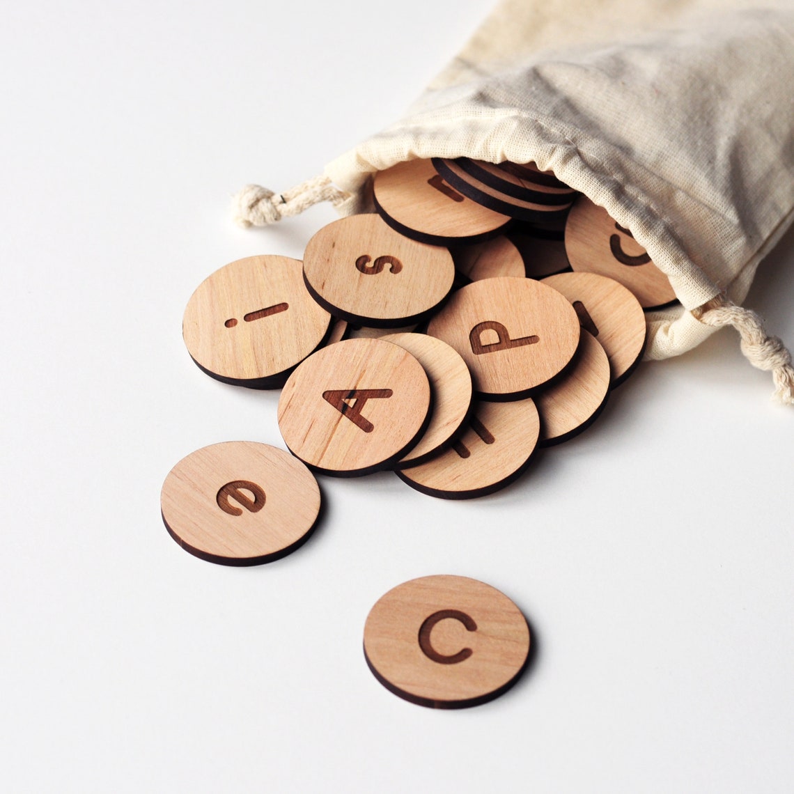 Wooden Alphabet Discs Montessori Learning Uppercase and - Etsy