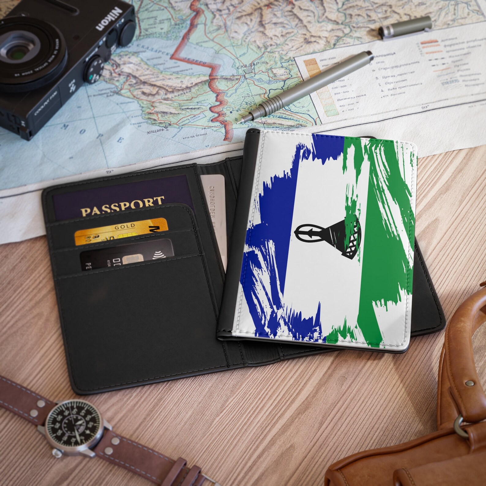 Lesotho Flag Leather Passport Holder, Traveler's and Expats' Essential ...