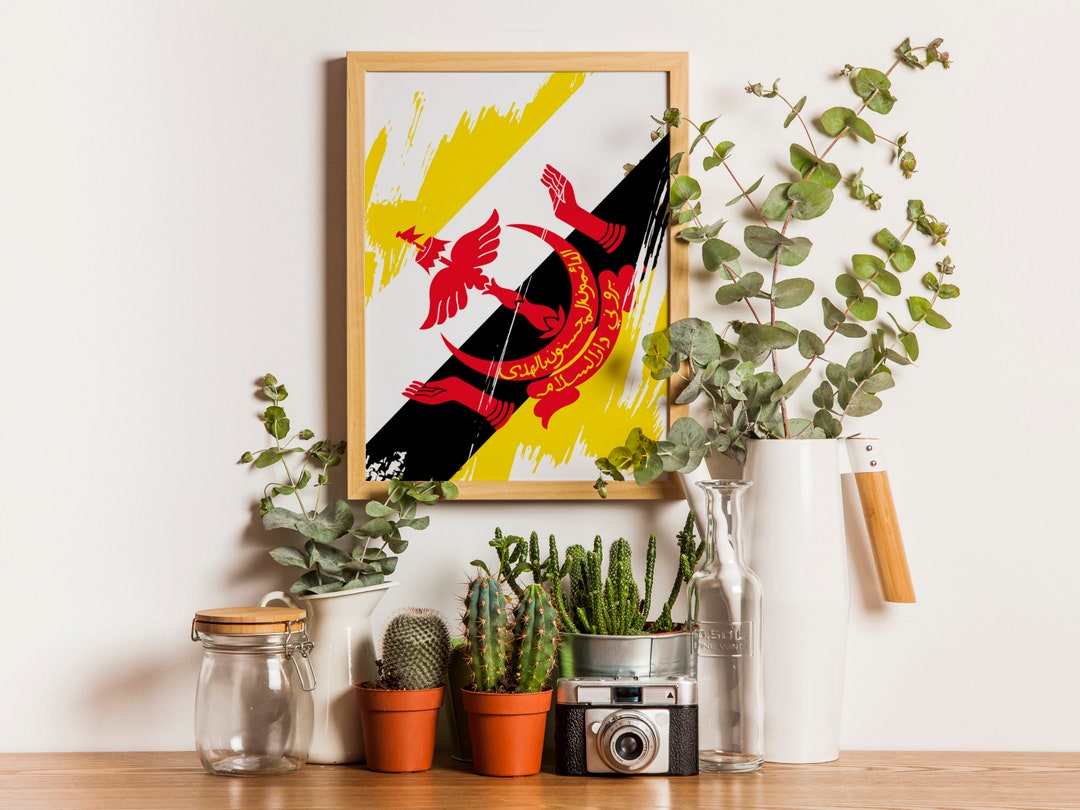 Brunei Flag Poster | Modern Brushstroke Wall Art (unframed) - Etsy