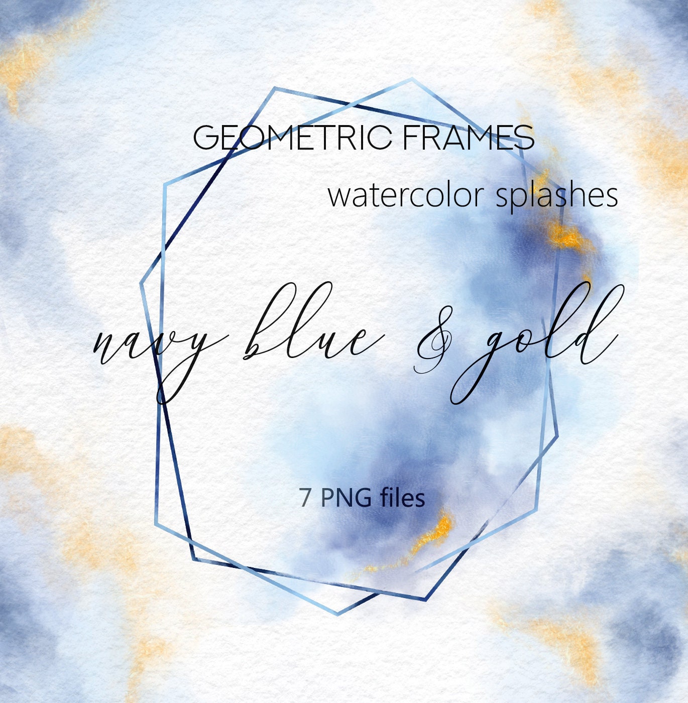 Navy Blue & Gold Geometric Frame Clipart. Watercolor Splashes - Etsy
