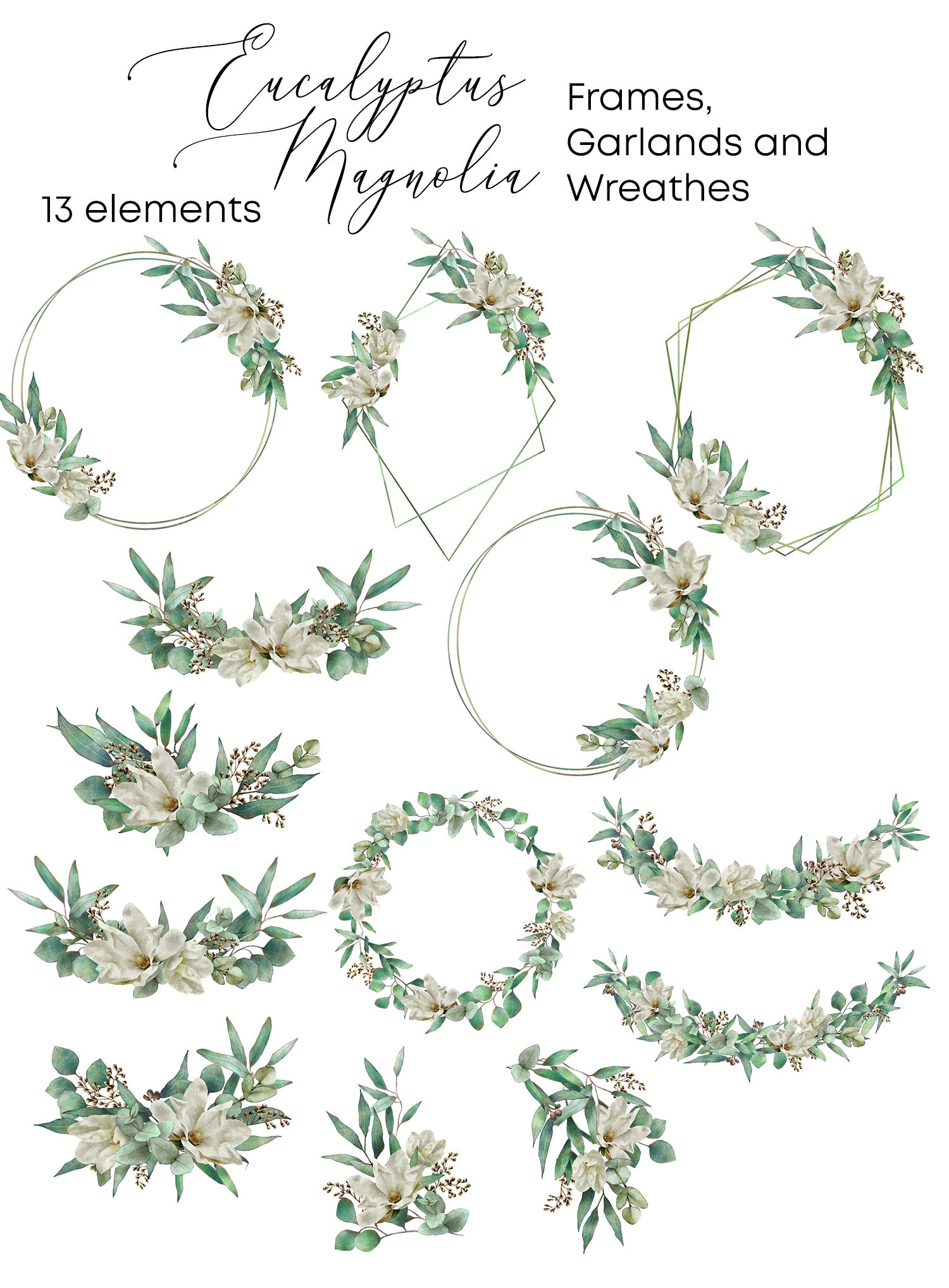 Green Leaves Watercolor Clipart Set. Eucalyptus and Magnolia - Etsy