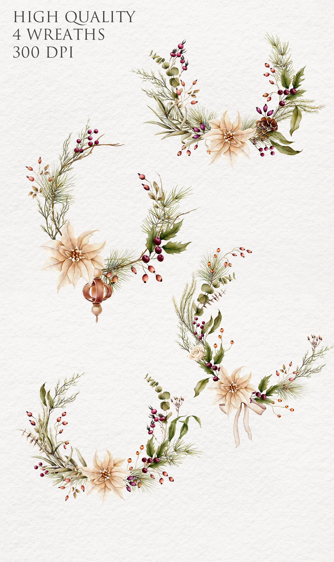 Boho Christmas Watercolor Clipart Collection. 103 Hand Drawn - Etsy