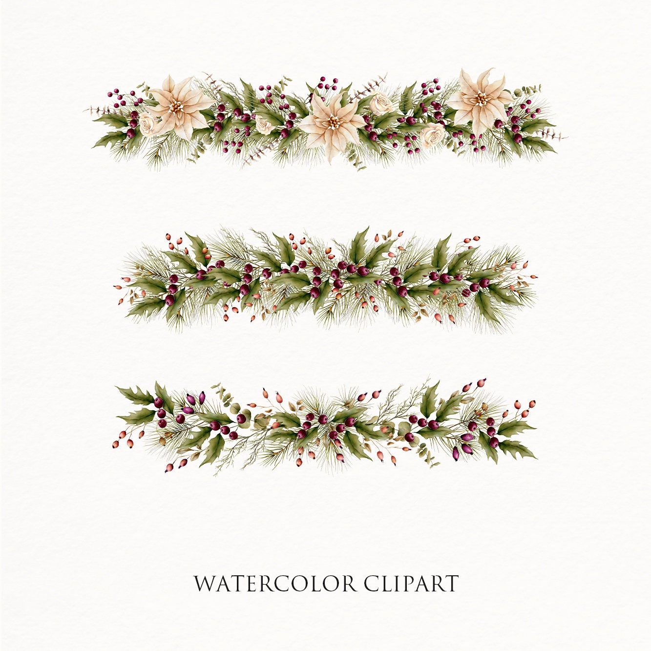 Boho Christmas Watercolor Frames. 8 Hand Painted Floral Frames and ...