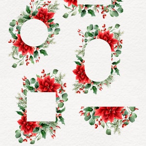 Christmas Watercolor Clipart. 6 Hand Painted Frames, Borders, Wreaths ...