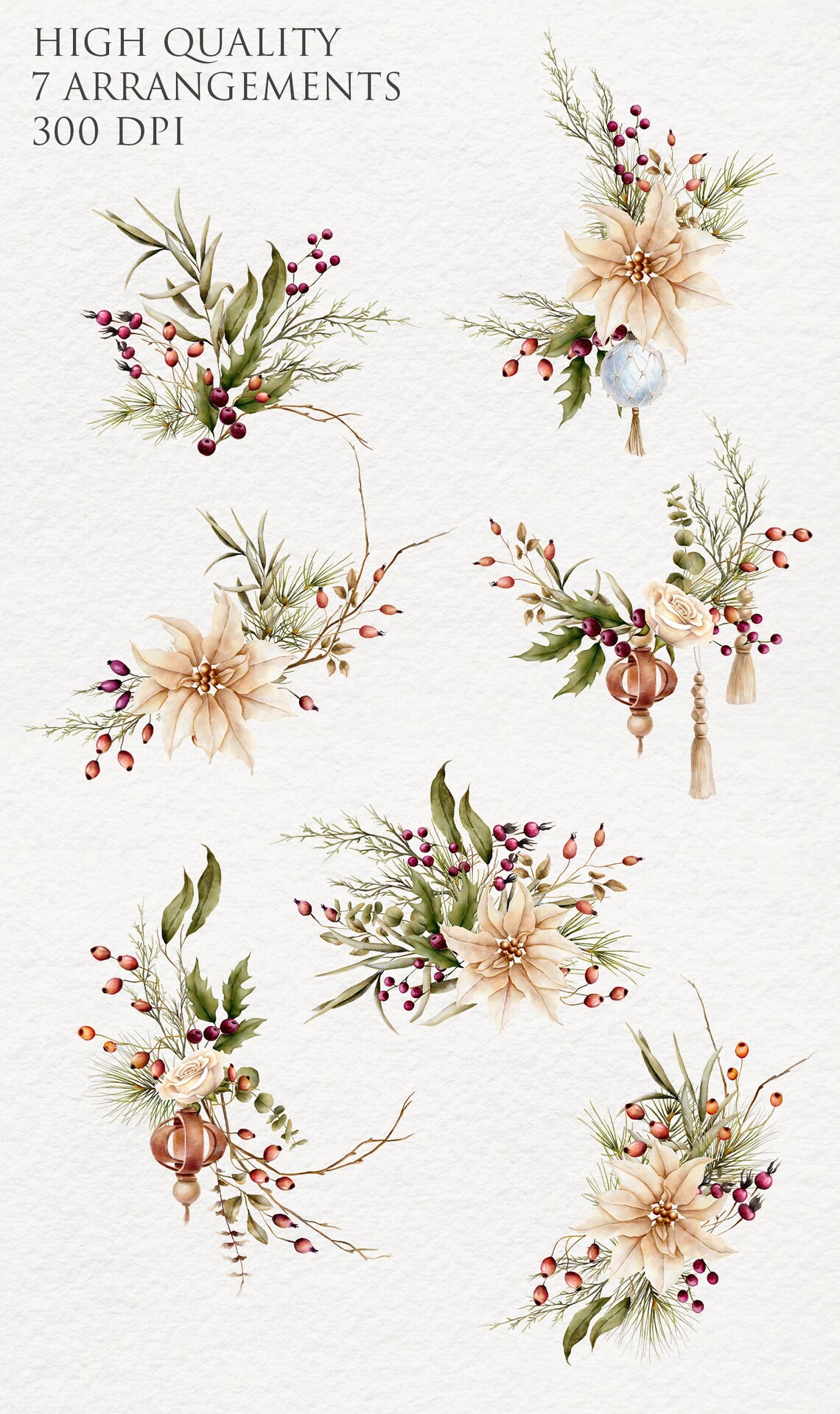 Boho Christmas Watercolor Clipart Collection. 103 Hand Drawn - Etsy