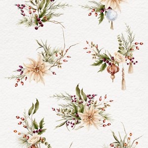 Boho Christmas Watercolor Clipart Collection. 103 Hand Drawn Elements ...