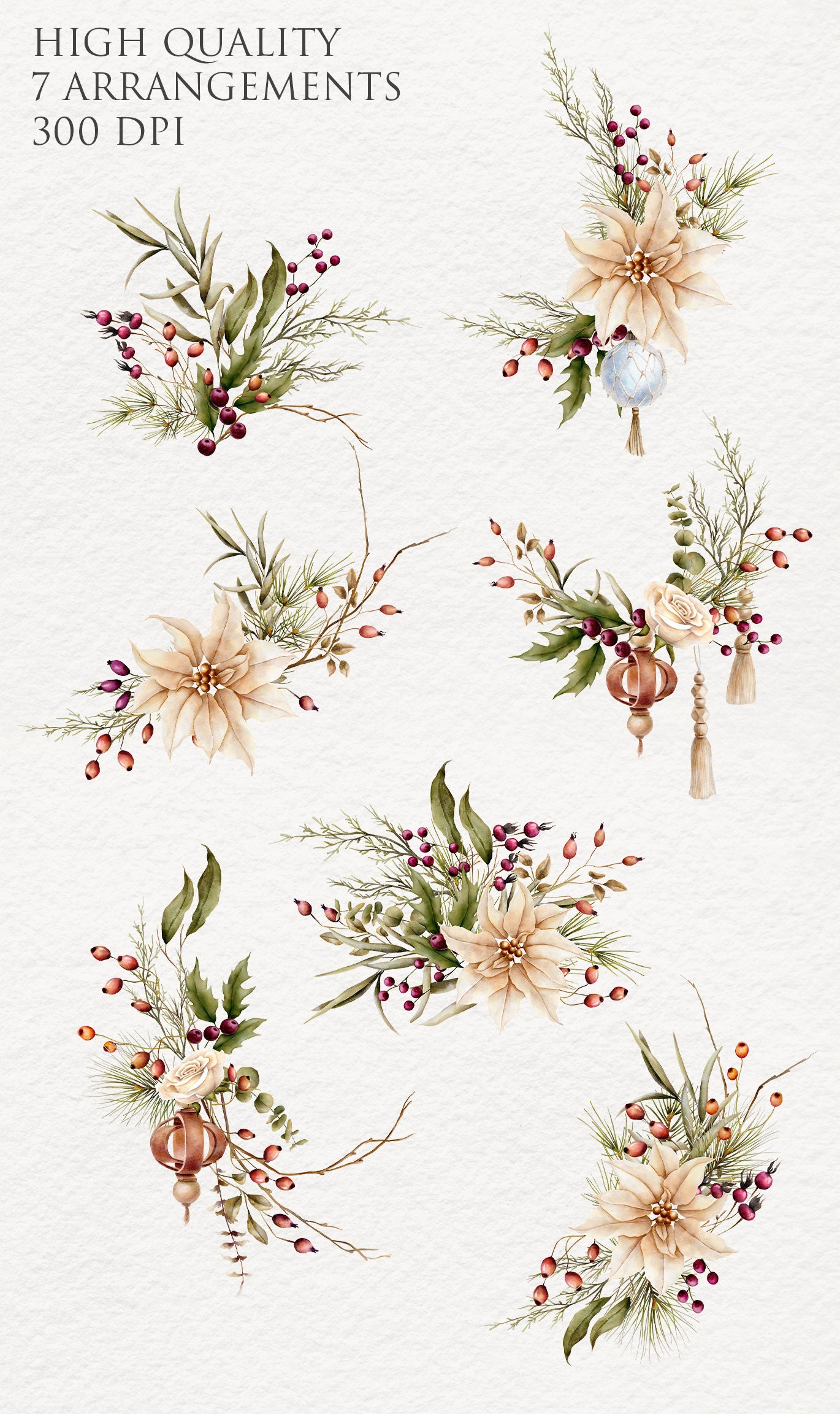 Boho Christmas Watercolor Clipart Collection. 103 Hand Drawn - Etsy