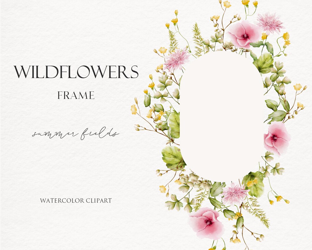 Wildflowers Watercolor Frame Clipart. Floral Frame With Field Flowers ...