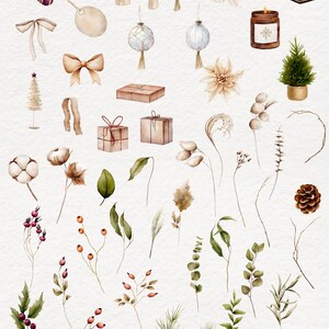 Boho Christmas Watercolor Clipart Collection. 103 Hand Drawn Elements ...