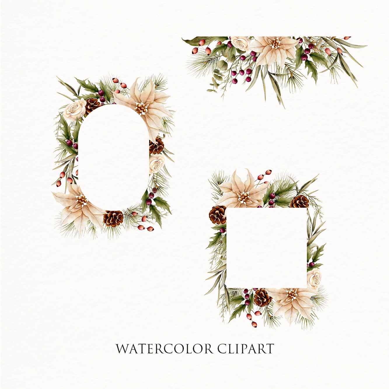 Boho Christmas Watercolor Frames. 8 Hand Painted Floral Frames and ...