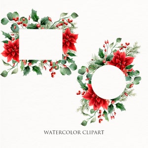Christmas Watercolor Clipart. 6 Hand Painted Frames, Borders, Wreaths ...