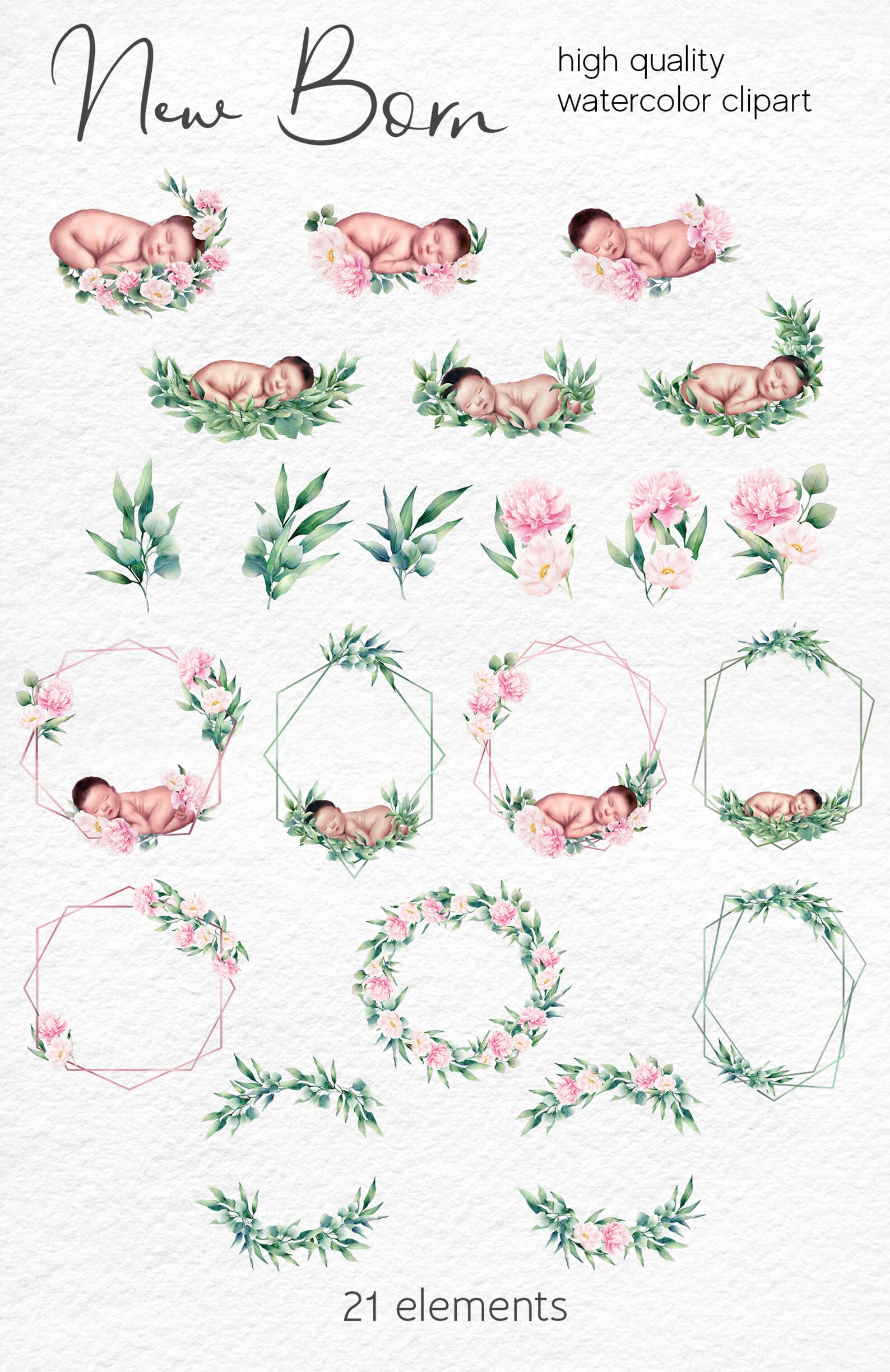 Tender New Born Watercolor Clipart. Baby Images Floral - Etsy