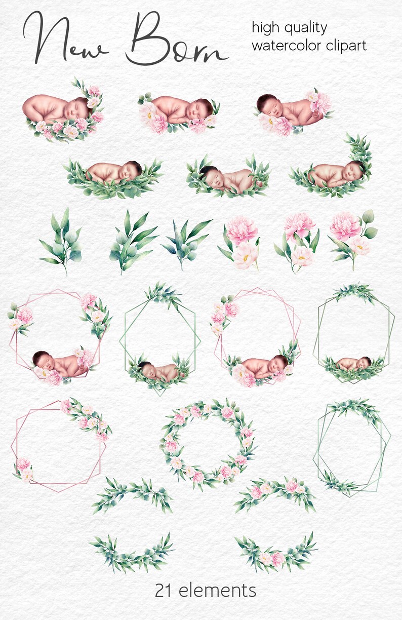 Tender New Born Watercolor Clipart. Baby Images Floral - Etsy