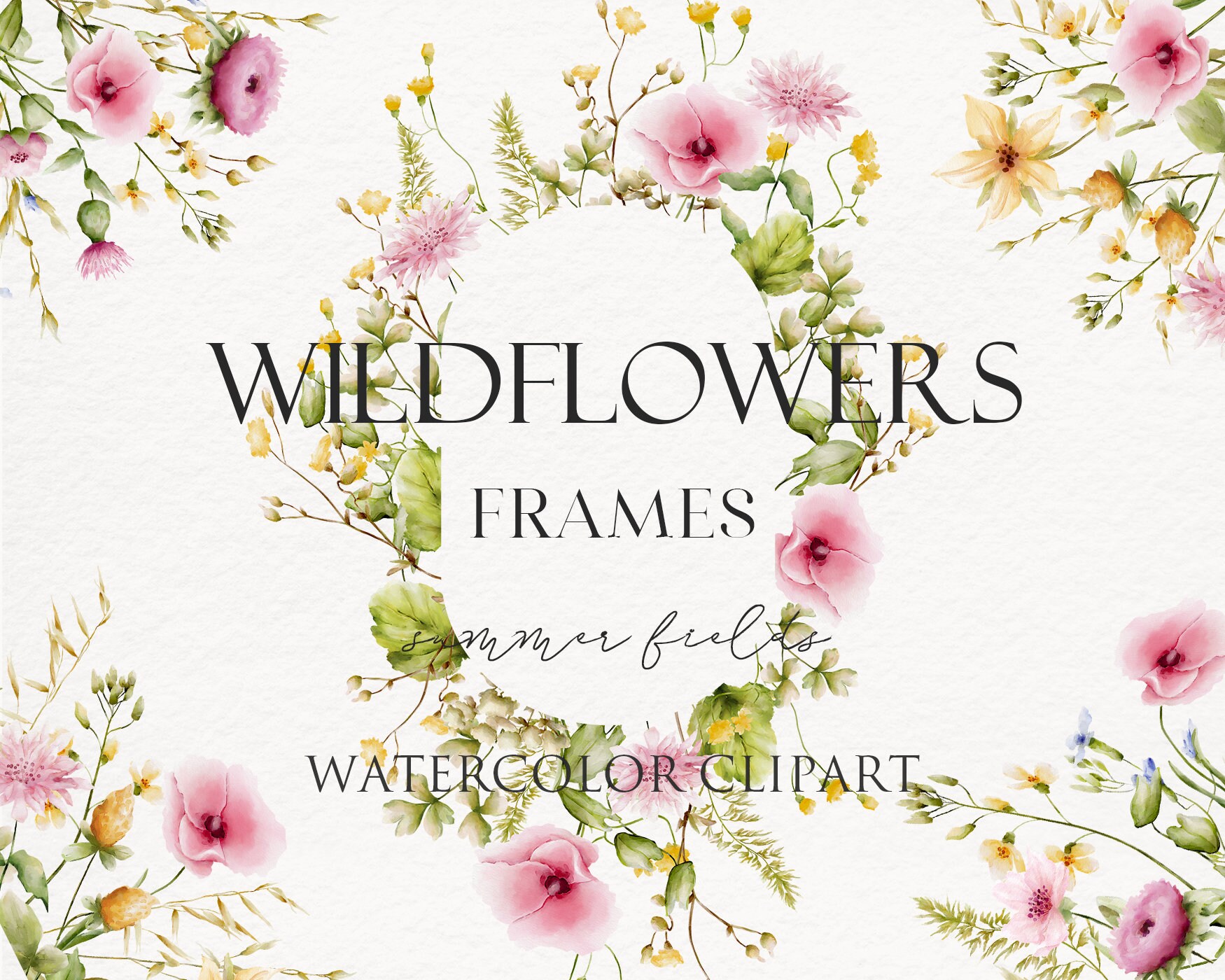 Wildflowers Frames Watercolor Clipart. Floral Botanical - Etsy