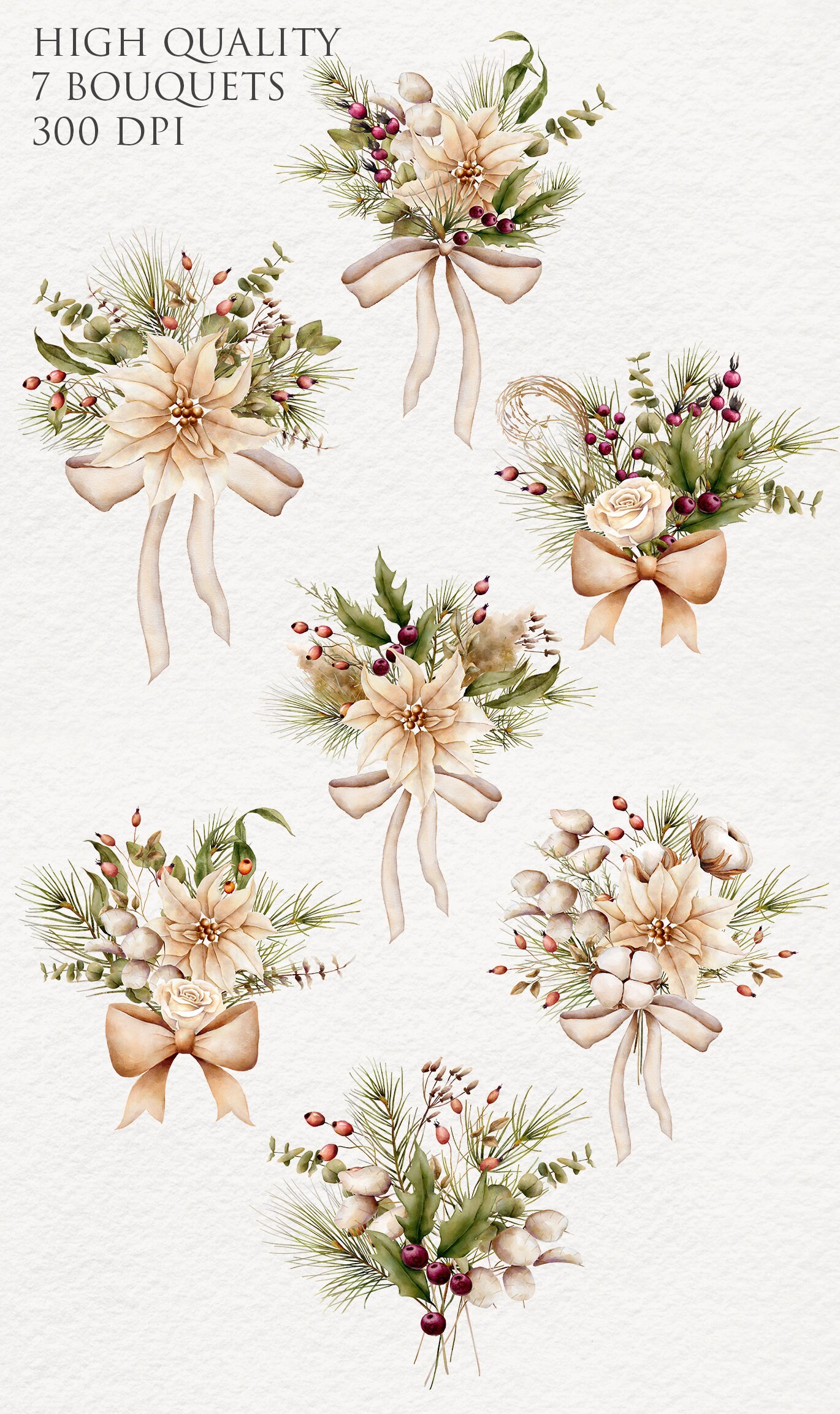 Boho Christmas Watercolor Clipart Collection. 103 Hand Drawn - Etsy