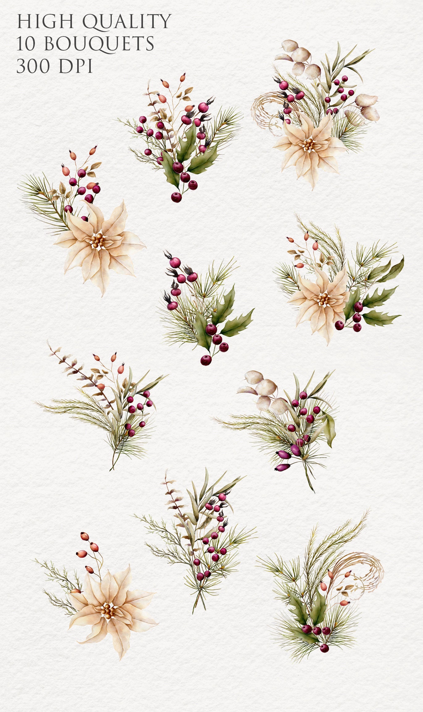 Boho Christmas Watercolor Clipart Collection. 103 Hand Drawn - Etsy