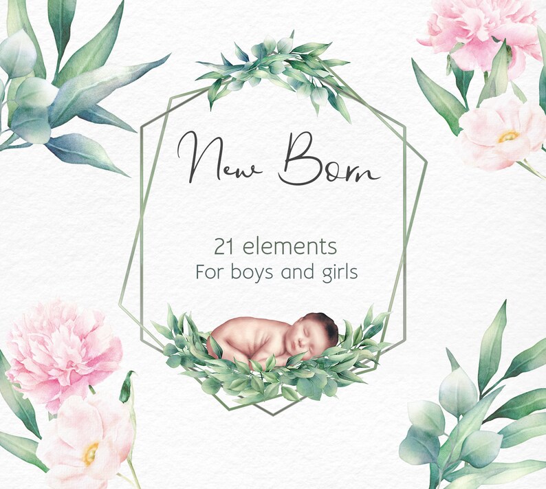 Tender New Born Watercolor Clipart. Baby Images Floral - Etsy