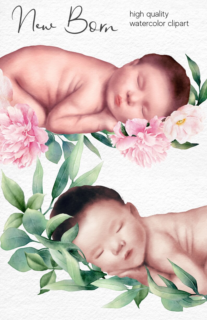 Tender New Born Watercolor Clipart. Baby Images Floral - Etsy