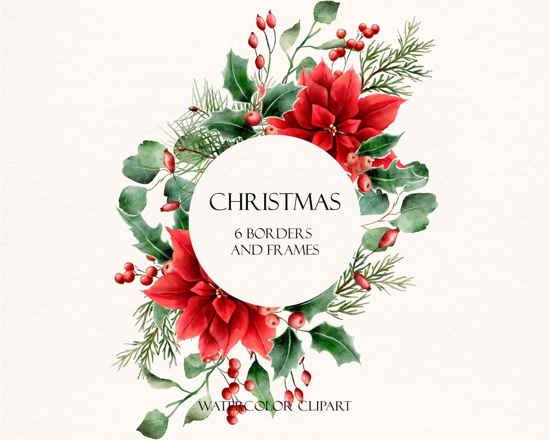 Christmas Watercolor Clipart. 6 Hand Painted Frames, Borders, Wreaths ...