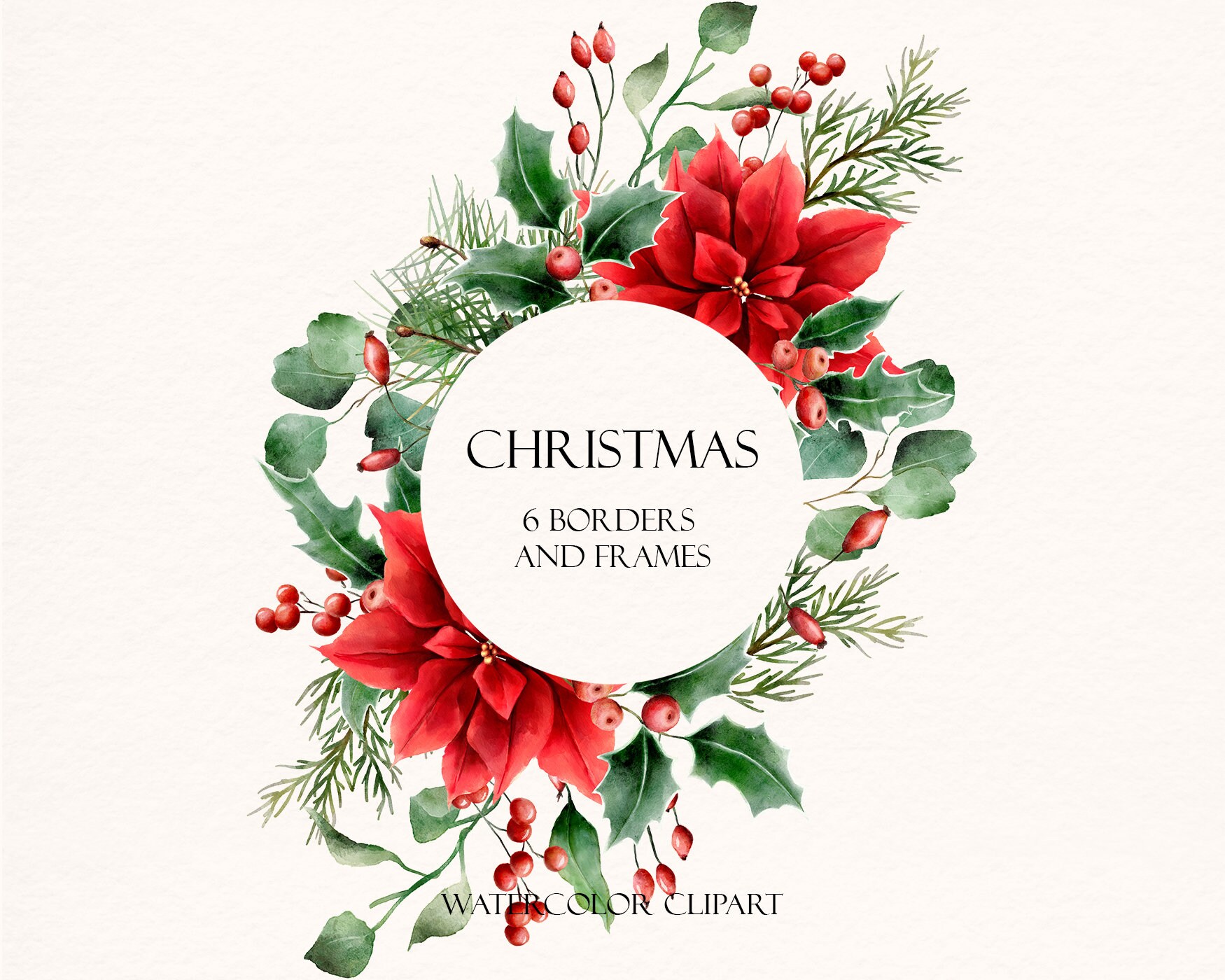 Christmas Watercolor Clipart. 6 Hand Painted Frames Borders - Etsy