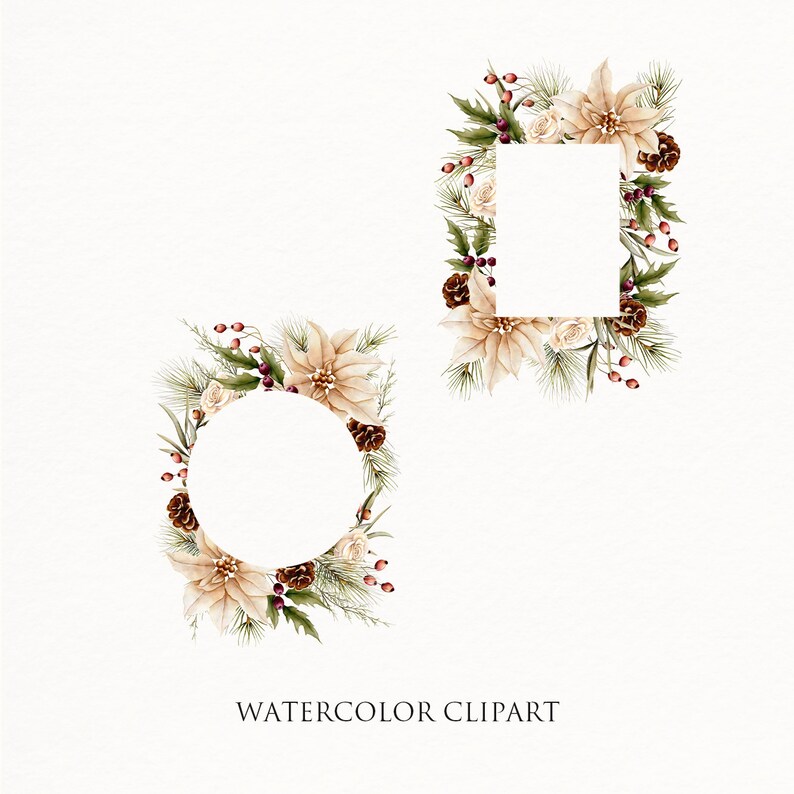 Boho Christmas Watercolor Frames. 8 Hand Painted Floral Frames and ...