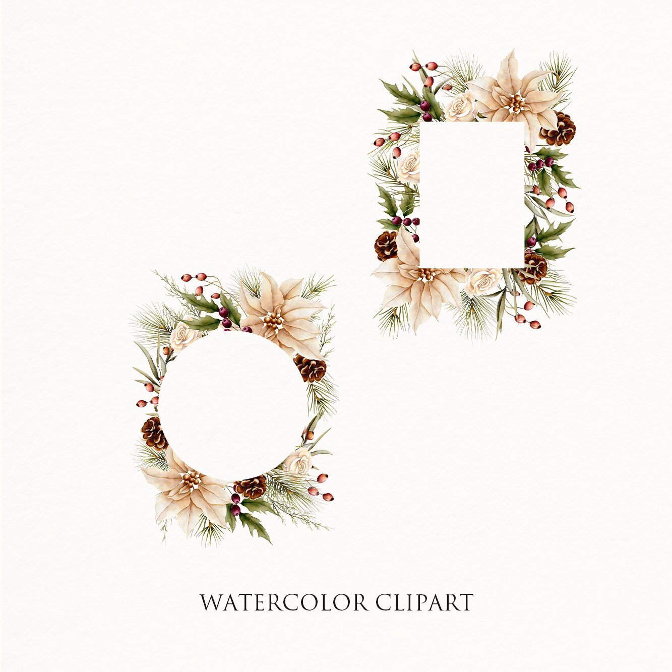 Boho Christmas Watercolor Frames. 8 Hand Painted Floral Frames and ...