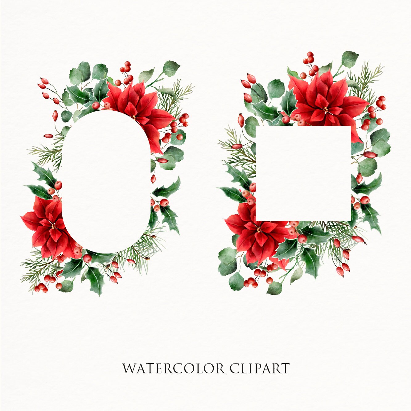Christmas Watercolor Clipart. 6 Hand Painted Frames Borders - Etsy