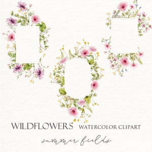 Wildflowers Frames Watercolor Clipart. Floral Botanical Illustrations ...