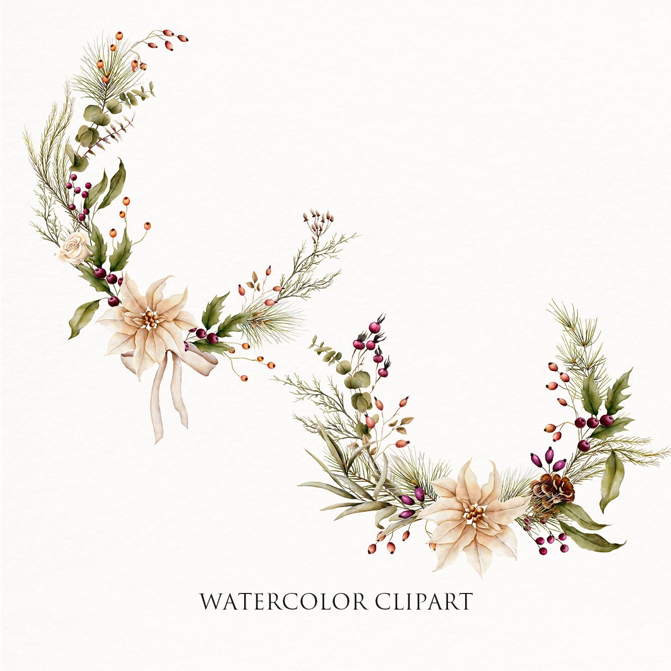 Bohemian Christmas Wreaths. 4 Hand Painted Watercolor Illustrations ...