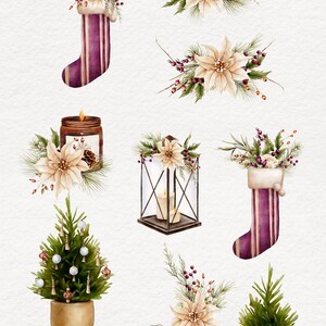 Boho Christmas Watercolor Clipart Collection. 103 Hand Drawn Elements ...