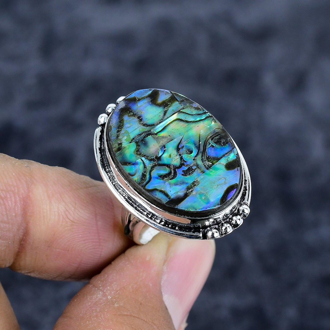Handcrafted Abalone Shell Ring: Oval Sterling Silver Jewelry - Etsy