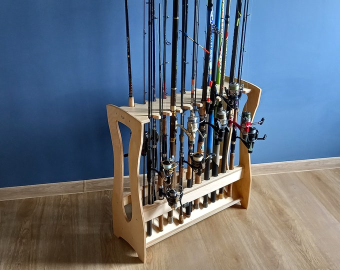 Fishing Pole Holder / Fishing Rod Rack / Standing Organizer for 20 Rods ...