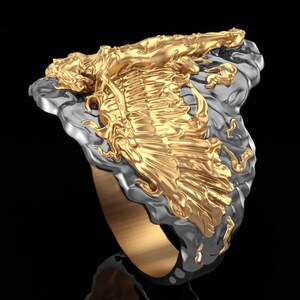 14kt Gold Over Phoenix Ring Sterling Silver Women's Ring Angel Ring Two ...