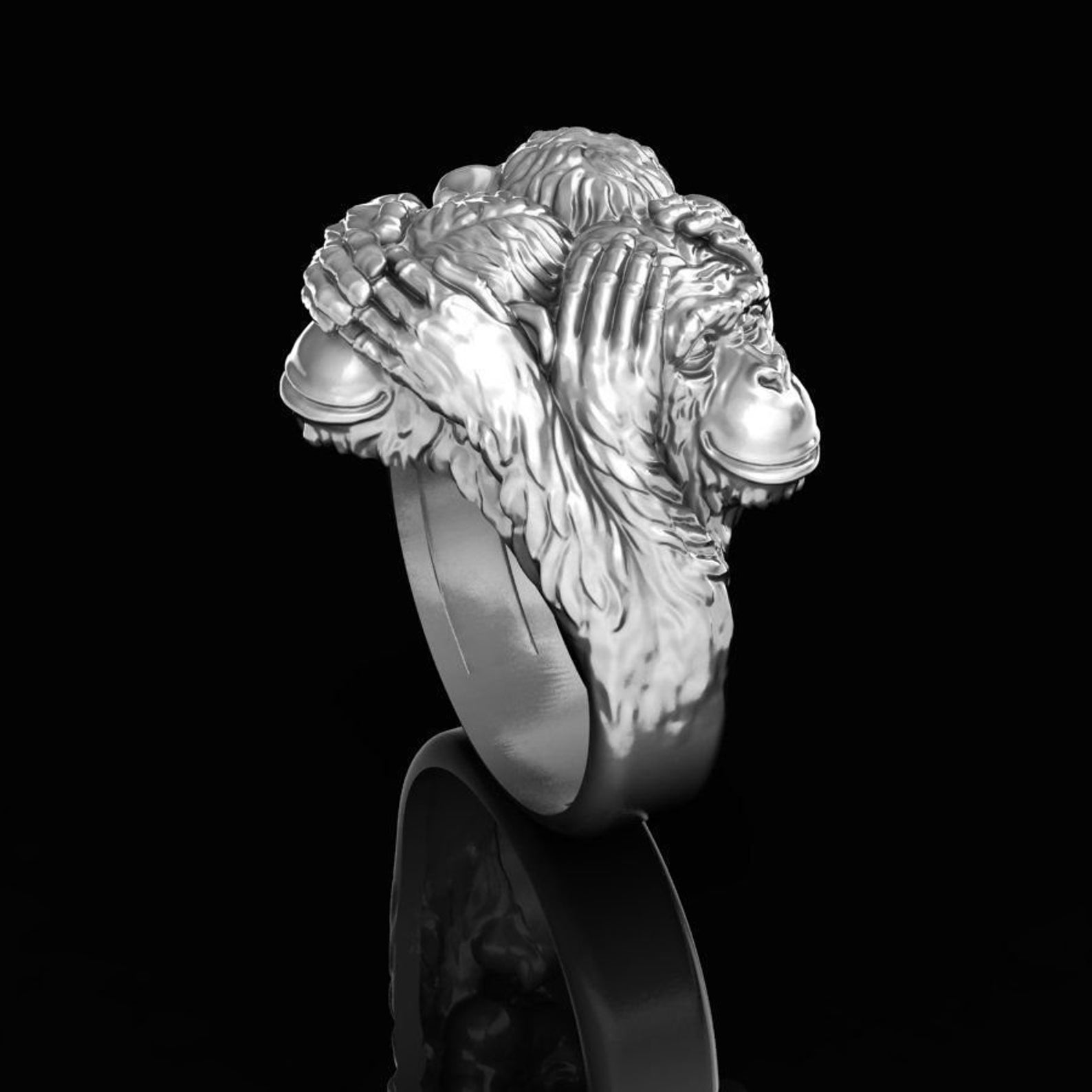 Three Monkeys Ring Monkey Ring 14kt Gold Over Three Wise | Etsy