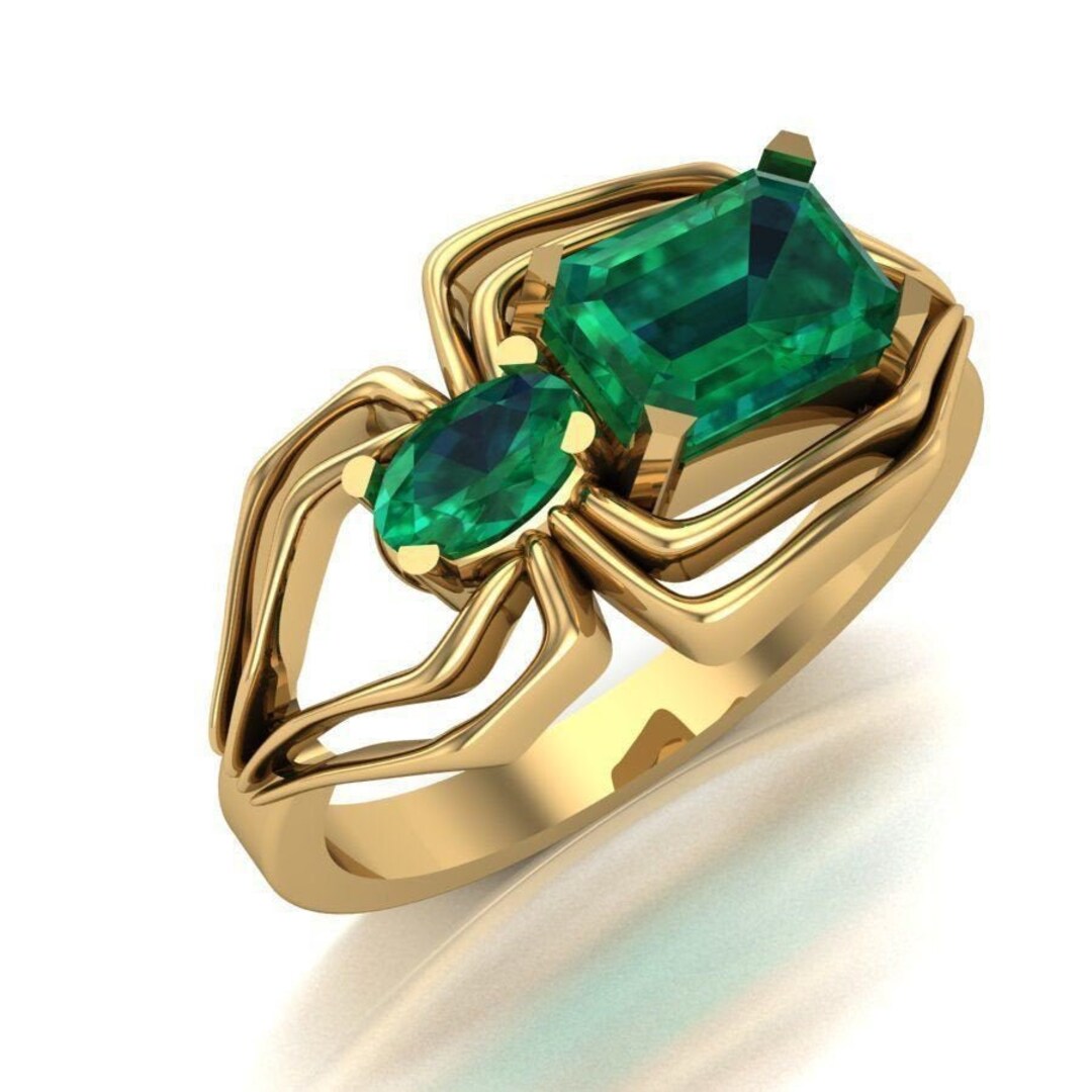 14kt Gold Over Emerald Spider Ring Victorian Jewelry Silver Spider Ring ...