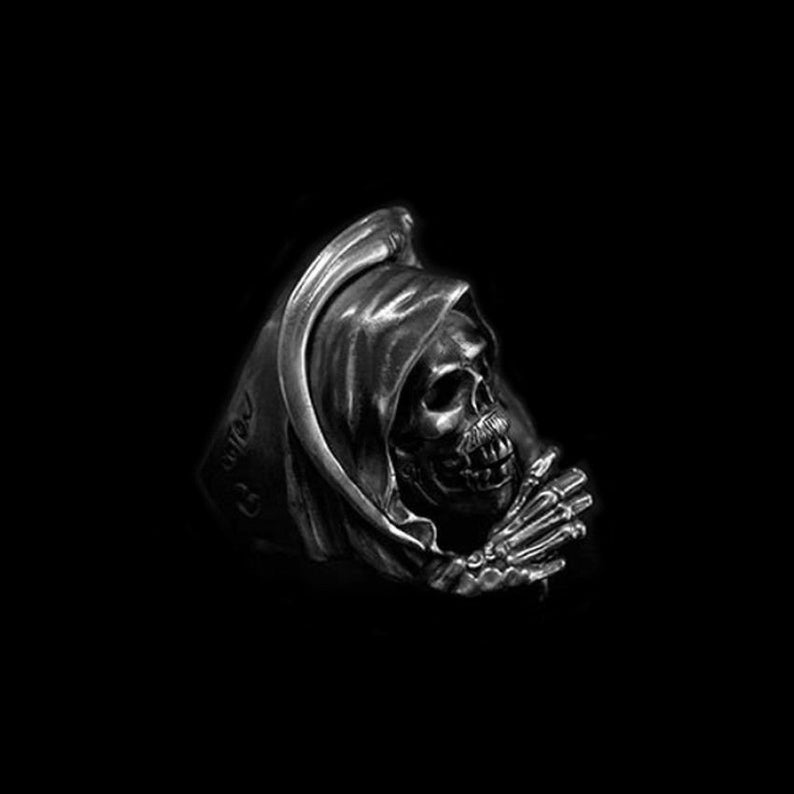 Grim Reaper Skull Ring Silver Men's Ring Celtic Signet - Etsy