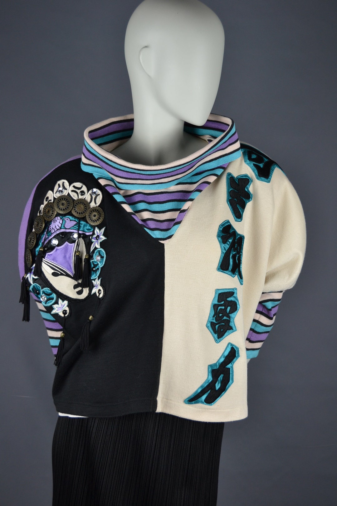1980 - KORII JOKO Oversized Parma & Turquoise Sweatshirt - Vintage ...