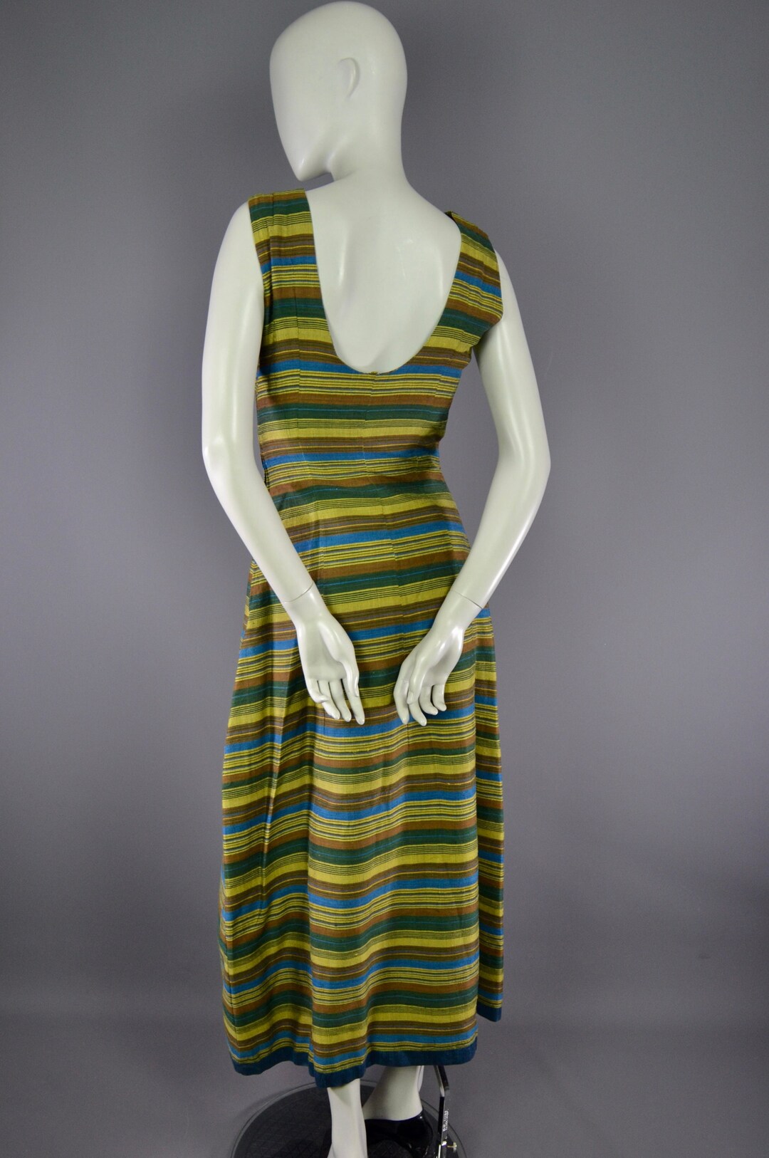 MAXI DRESS Natural Silk With Horizontal Stripes Green and - Etsy
